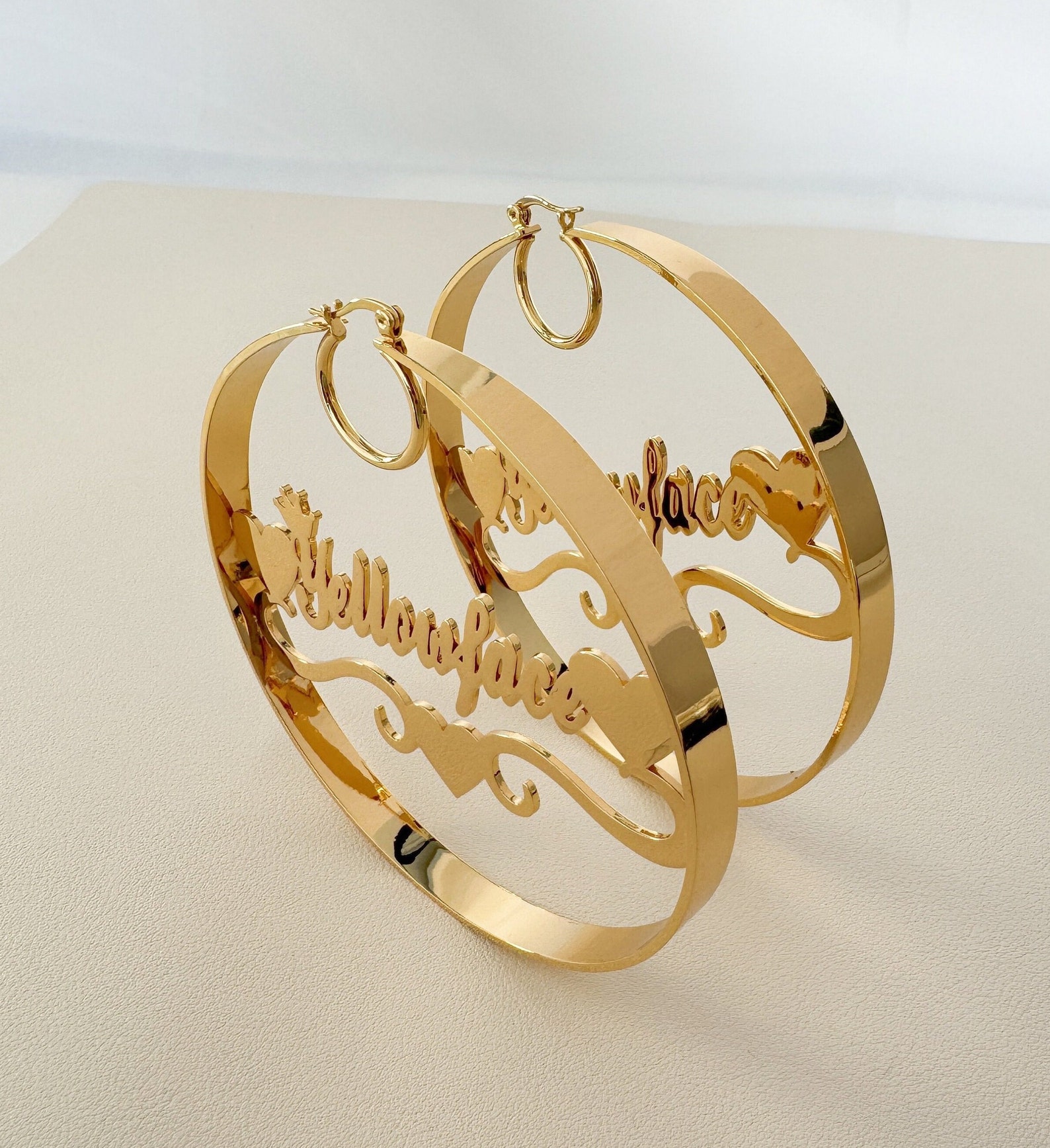 Custom Name Hoop Earrings: Personalized Chunky Nameplate Earrings, Gold ...