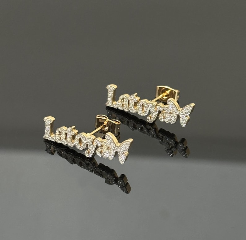 Custom Name Stud Earrings, Bling Gold Jewelry, Personalized Gift - Etsy