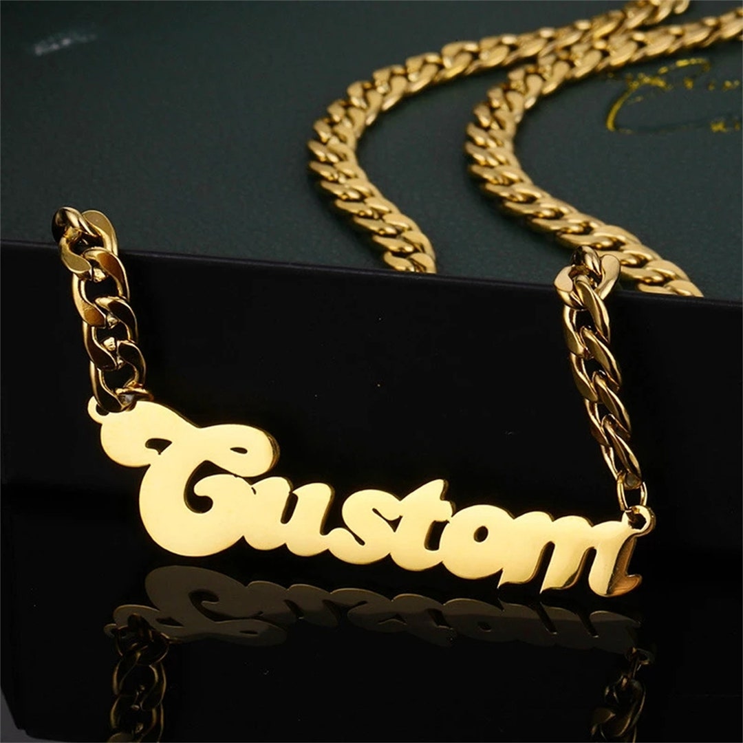 18K Custom Name Necklace,personalized Necklace,gold Name Necklace,cuban ...