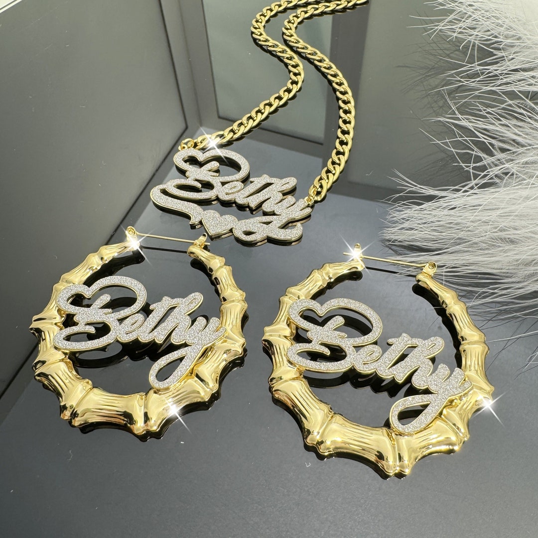 Custom Jewelry Set,bling Name Earrings,bling Name Necklace Set,custom ...