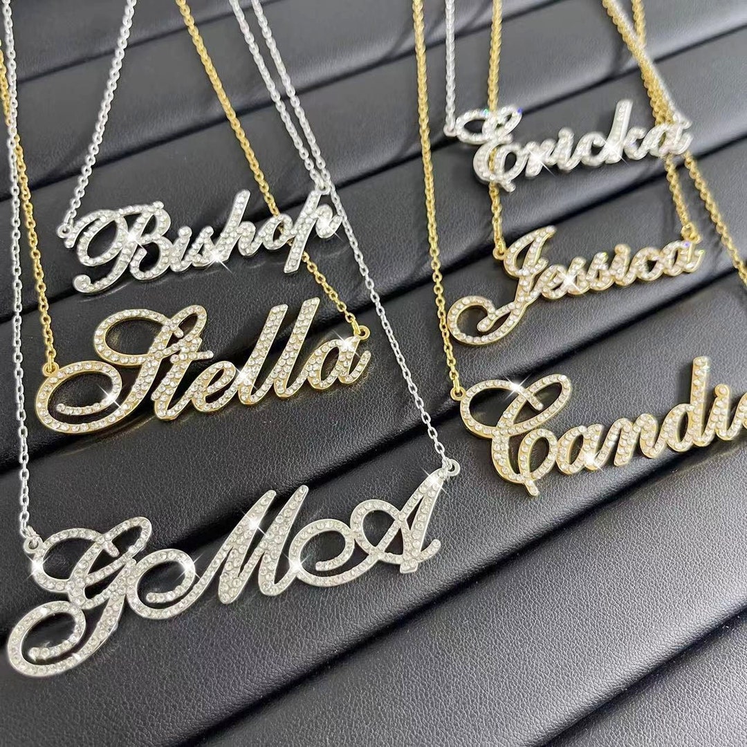 Bling Diamond Name Necklace: Personalized Pave Jewelry - Etsy