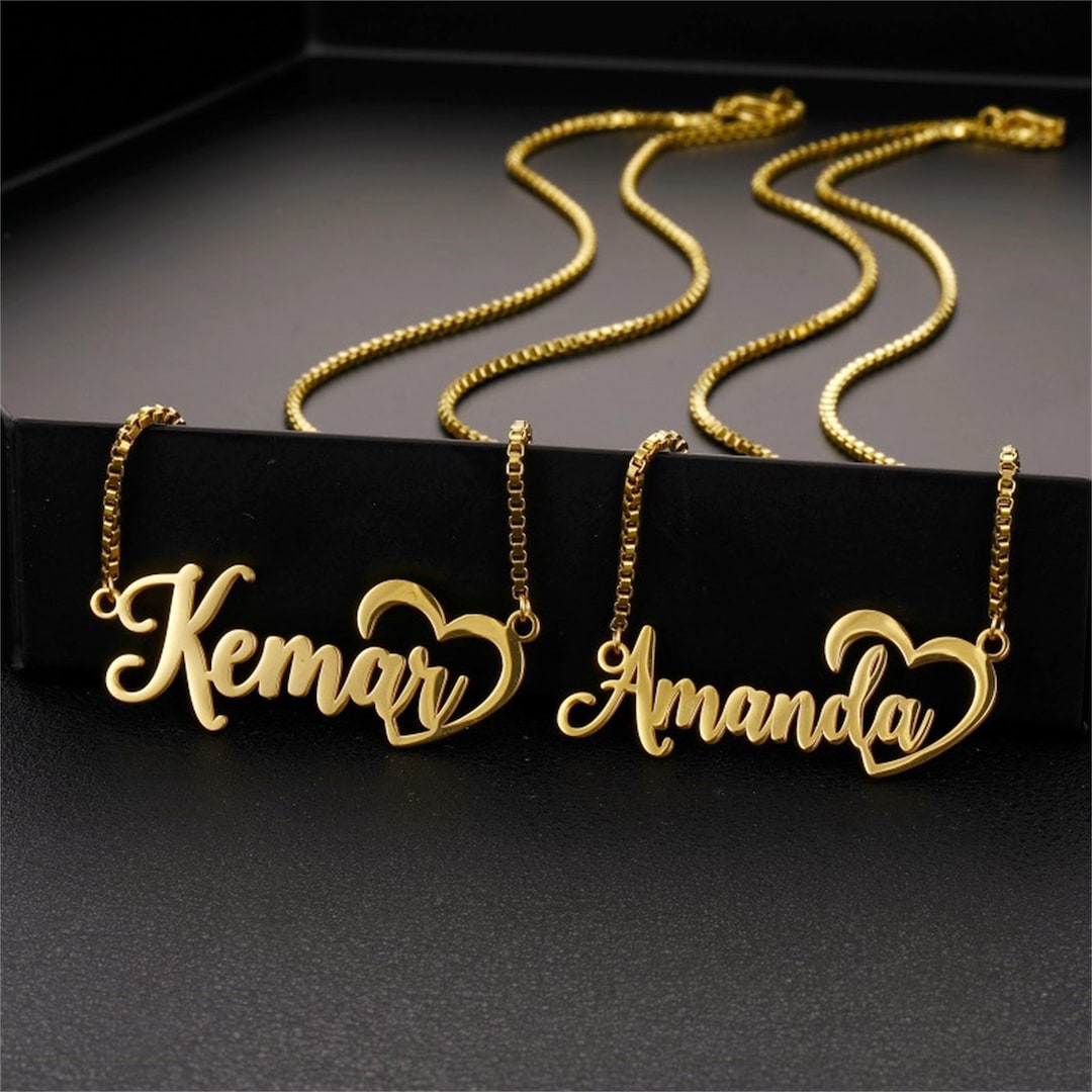 Personalized Name Necklace With Box Chain, Custom Name Plate Jewelry - Etsy