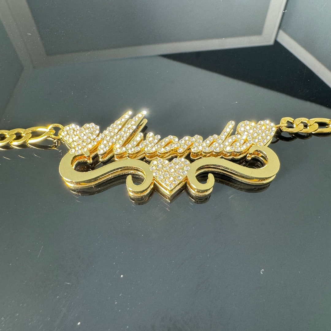 Gold Diamond Name Necklace: Bling Double Plated Personalized Jewelry - Etsy