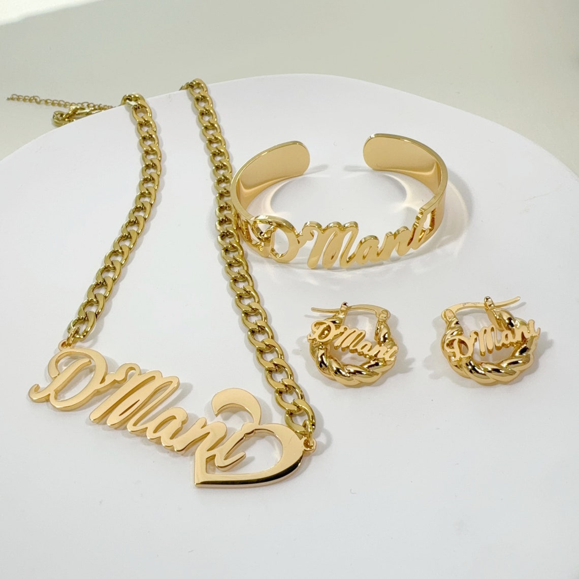 Custom Name Jewelry Set: Personalized Necklace, Bracelet & Earrings - Etsy