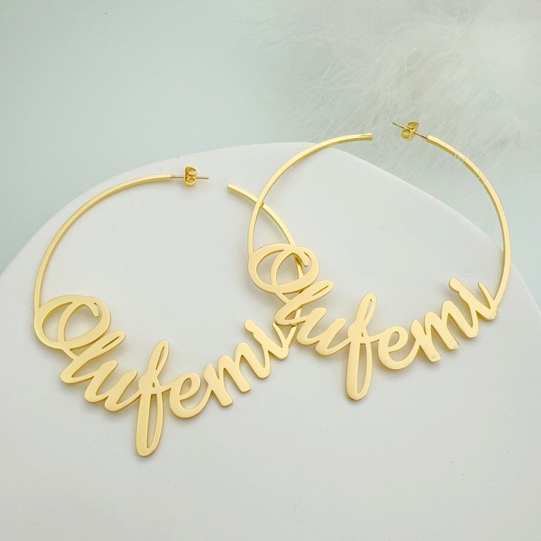 Custom Name Hoop Earrings: Personalized Jewelry Gift, Gold Big Hoops - Etsy