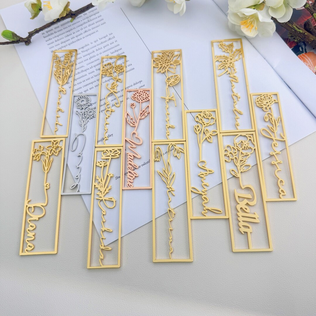 Custom Birth Flower Bookmark: Personalized 3D Name, Floral Design - Etsy