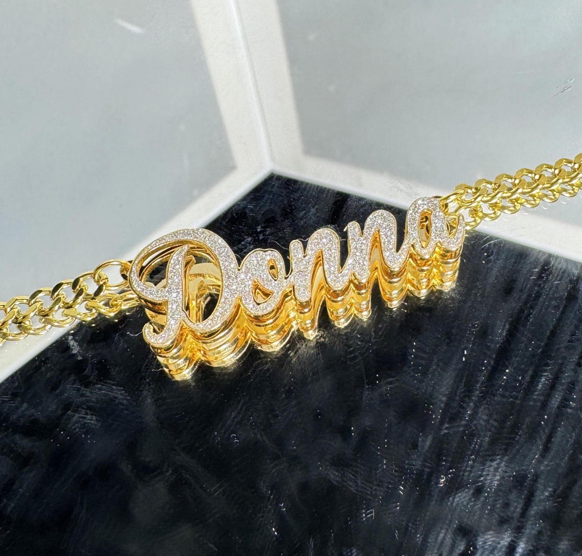 Gold Double Plated Custom Name Necklace: Bling Personalized Jewelry - Etsy