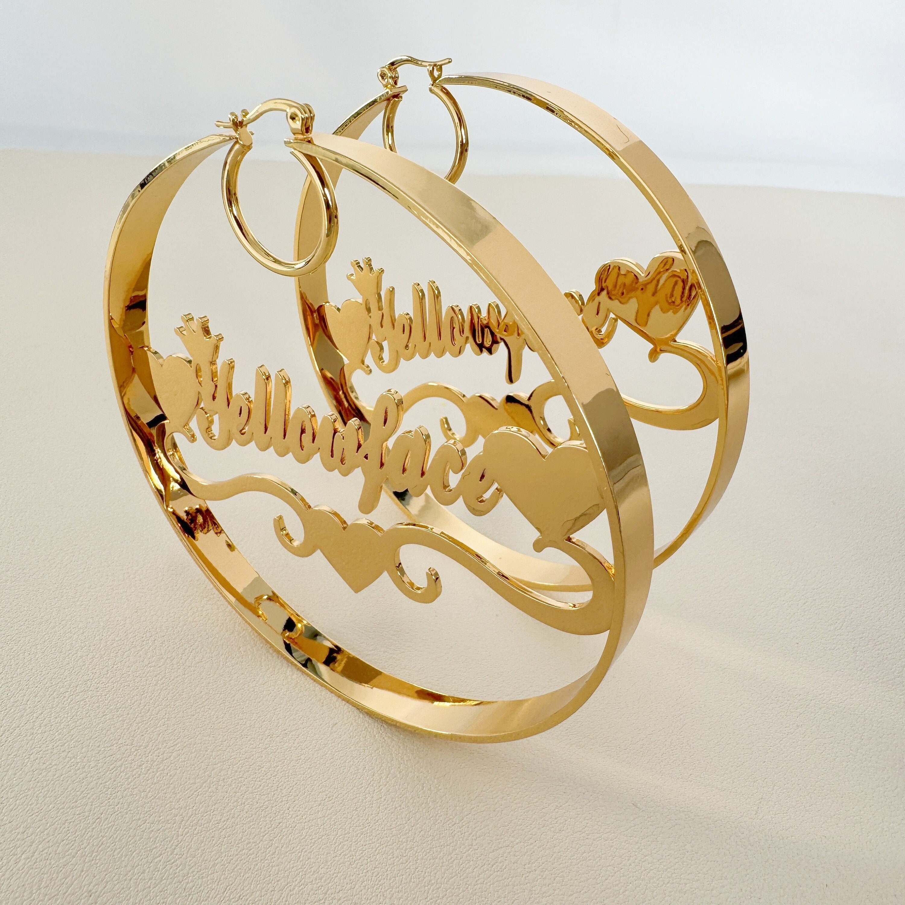 Custom Name Hoop Earrings: Personalized Chunky Nameplate Earrings, Gold ...