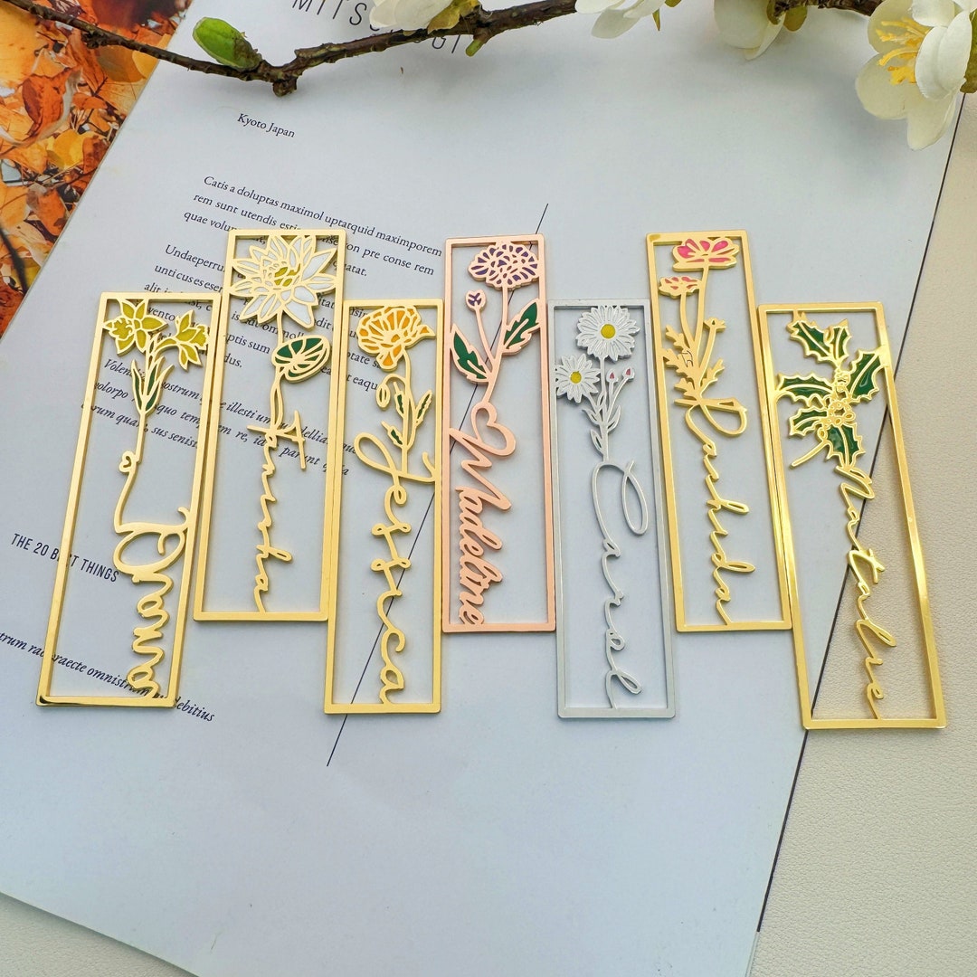 Custom Birth Flower Bookmark: Personalized Name, Floral Gift, Book ...