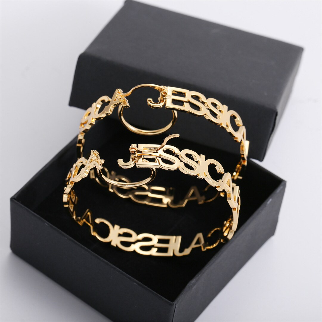 Custom Name Hoop Earrings: Personalized Letter Hoops, Gold Initial Name ...