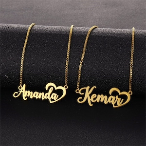 Personalized Name Necklace With Box Chain, Custom Name Plate Jewelry - Etsy