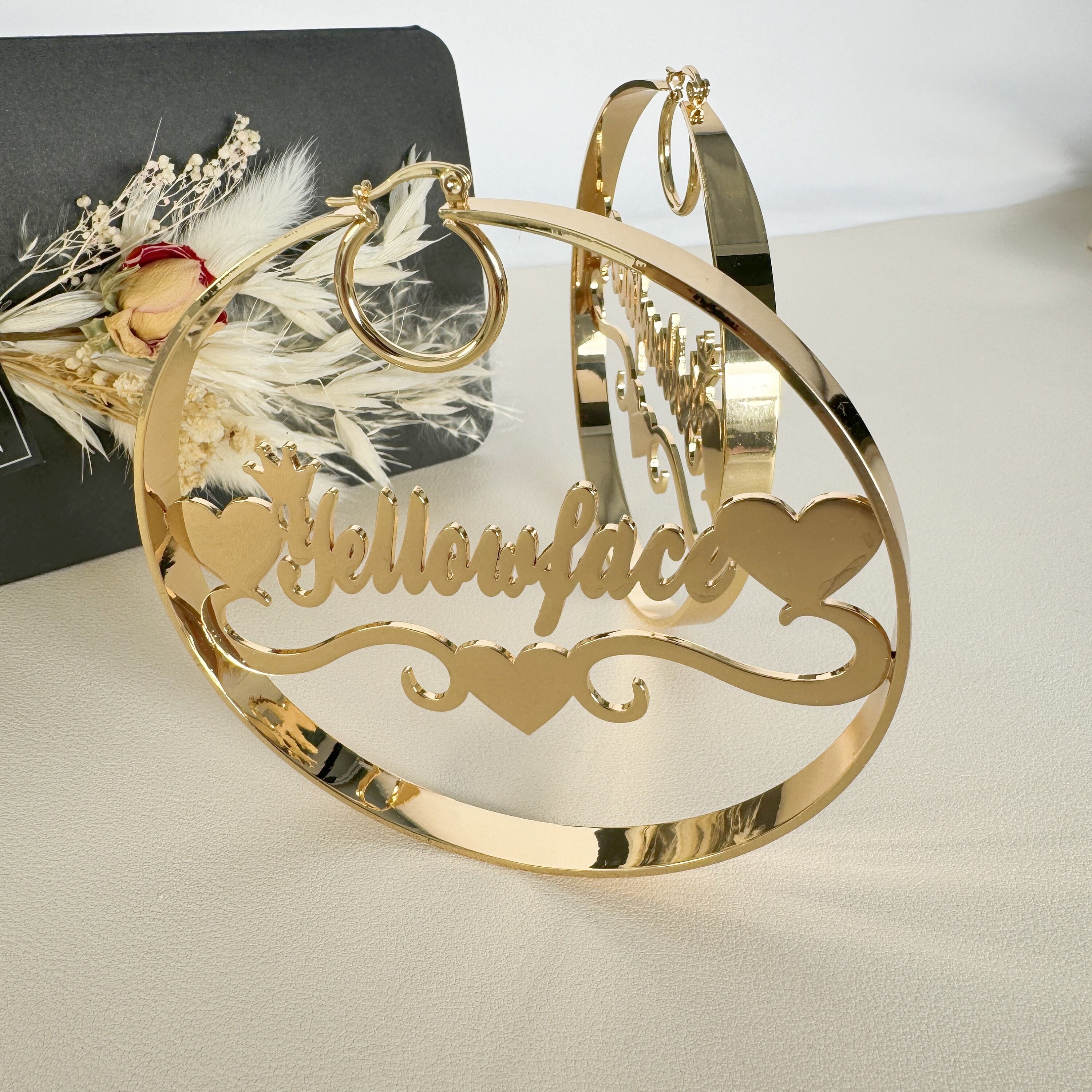 Custom Name Hoop Earrings: Personalized Chunky Nameplate Earrings, Gold ...