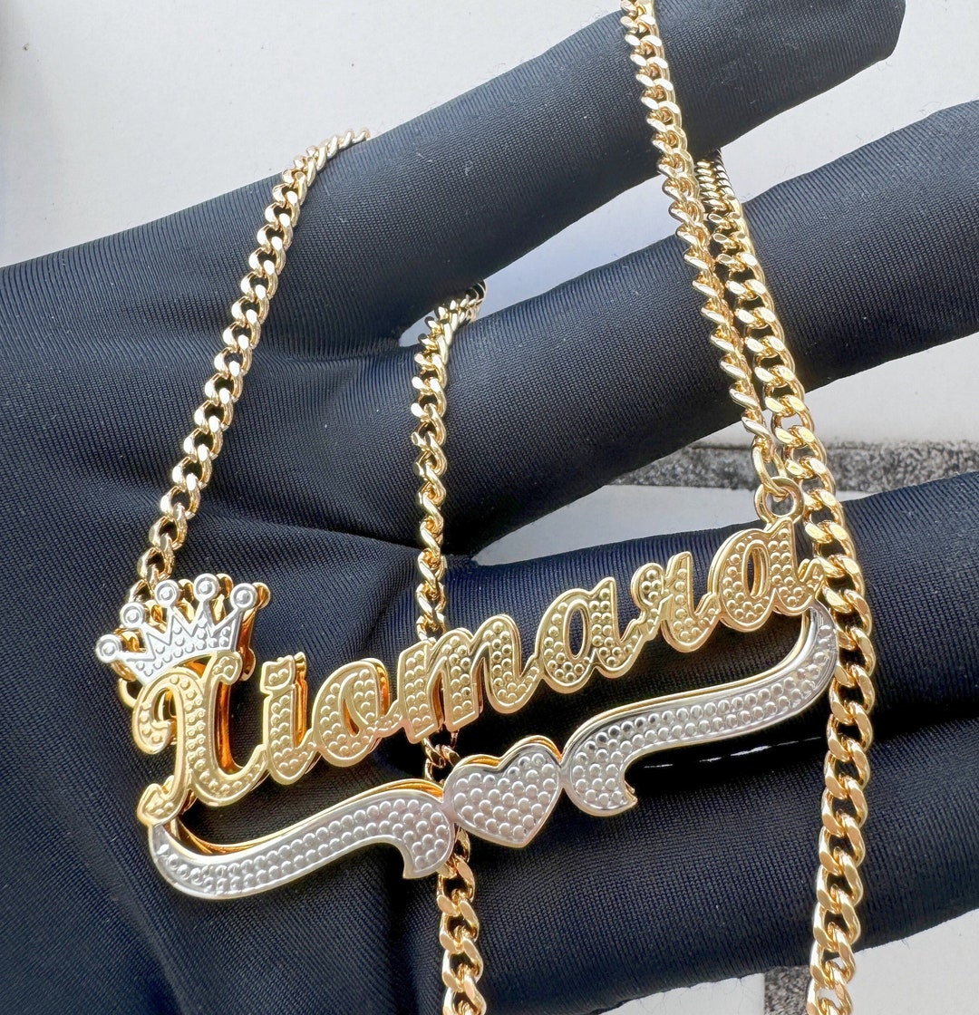 18K Gold Name Necklace,double Name Plate,custom Name Necklace ...