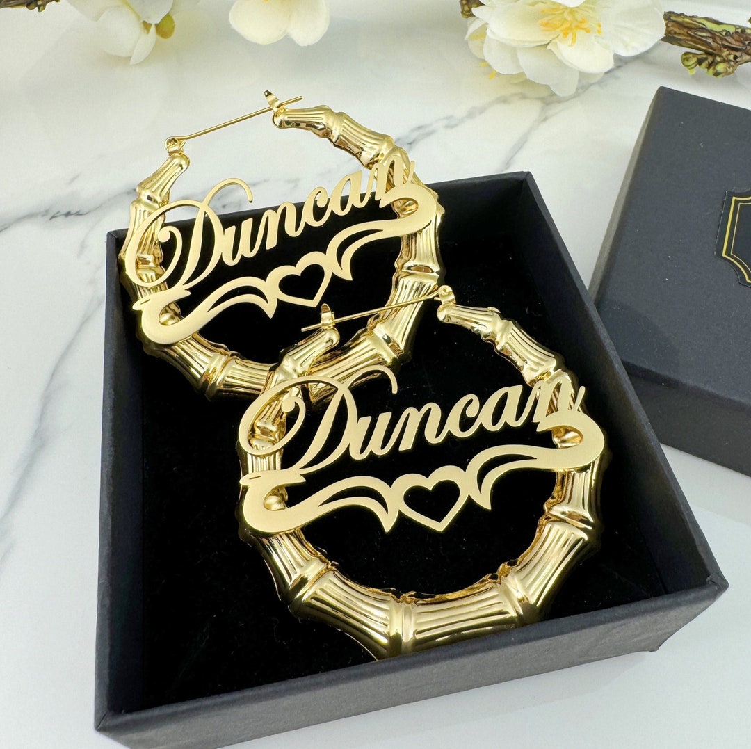 Custom Bamboo Earrings,name Bamboo Earrings,personalized Earrings,gold ...