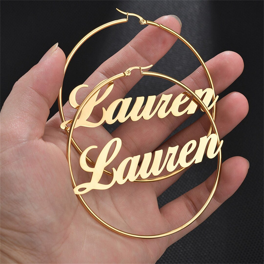 Name Hoop Earrings,custom Hoop Earrings,gold Hoops,personalized Name ...