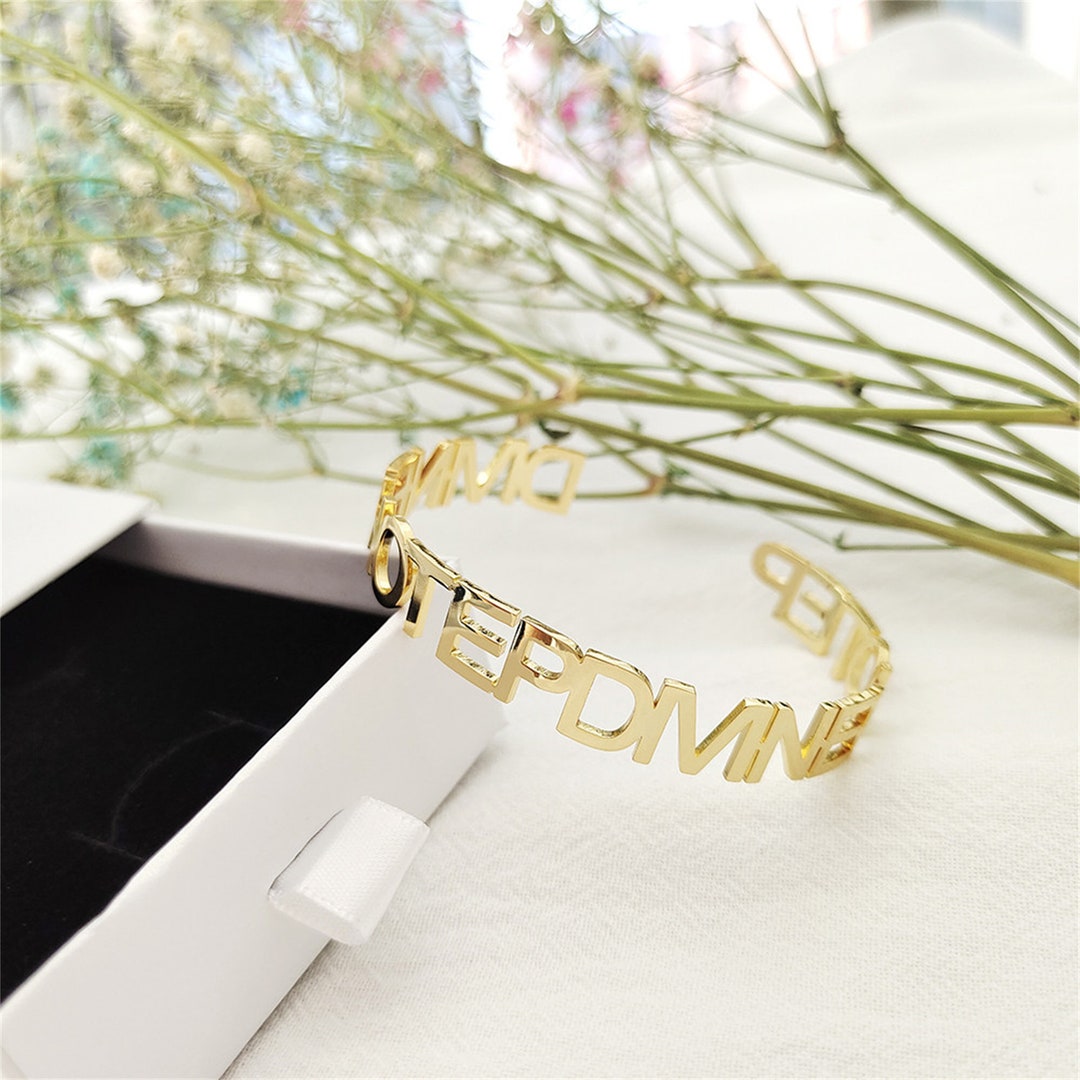 Gold Name Bangle,custom Name Bangle,letter Bangle,nameplate Bangle ...