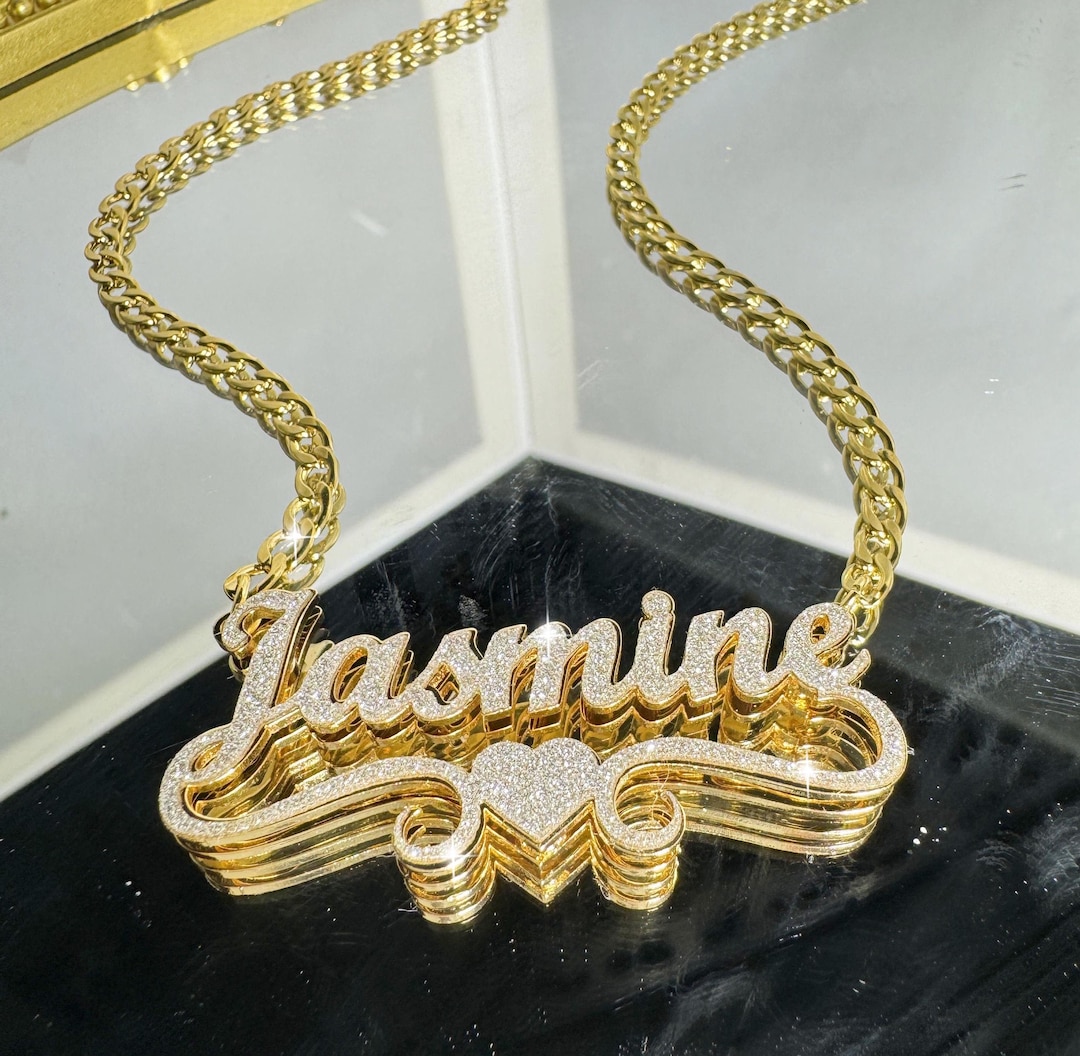 Custom Double Plated Name Necklace: Bling 3D Personalized Jewelry,gold ...