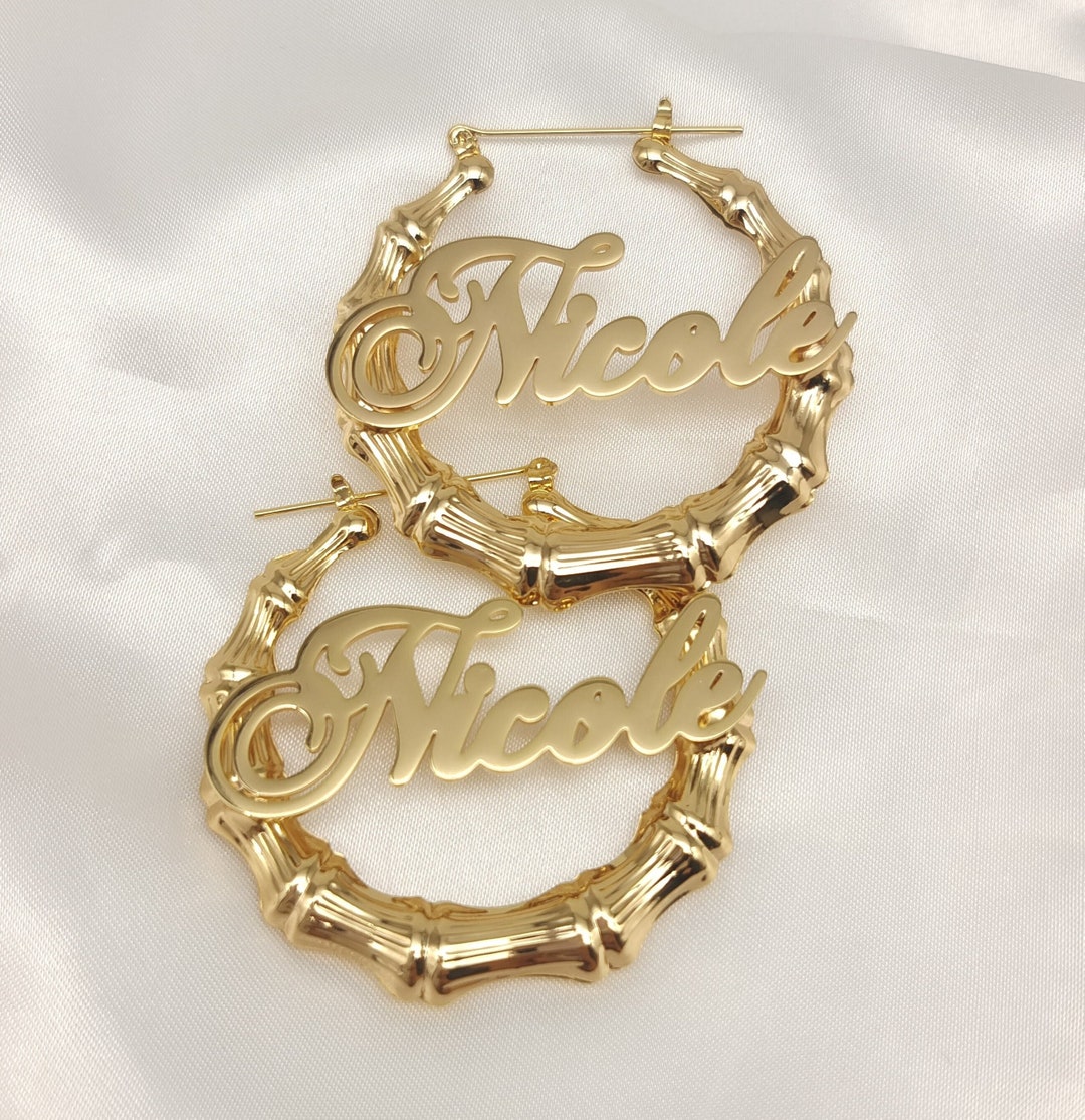Custom Name Earrings,bamboo Name Earrings,big Hoop Earrings ...