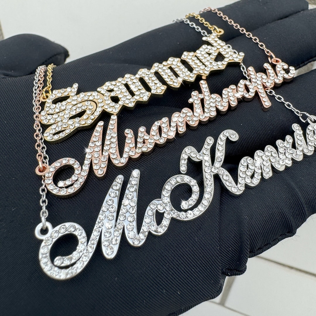 Custom Diamond Name Necklace,personalized Name Necklace,bling Name ...