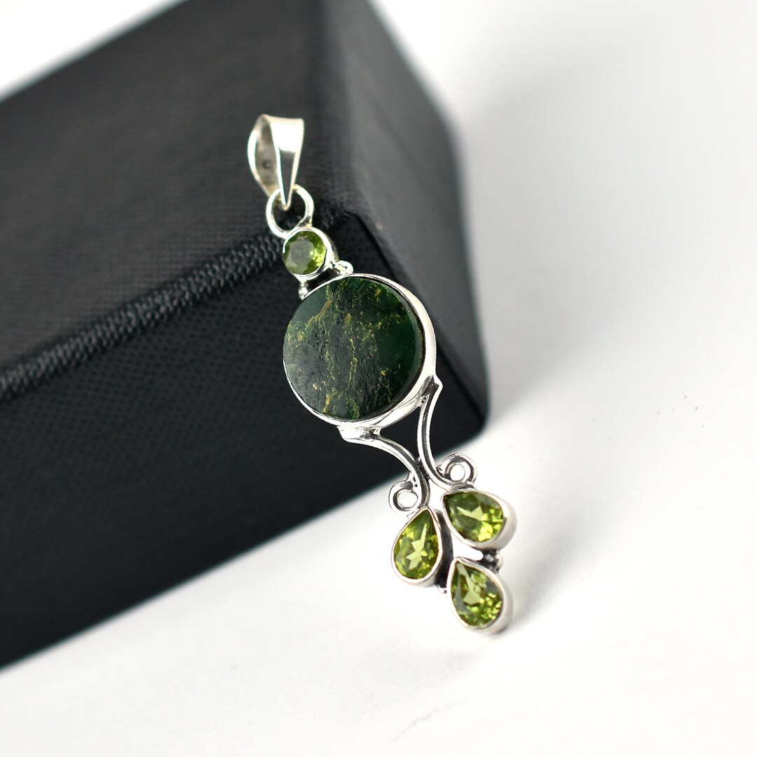 Natural Hard Ruby Fuchsite Gemstone Pendant, 925 Sterling Silver ...
