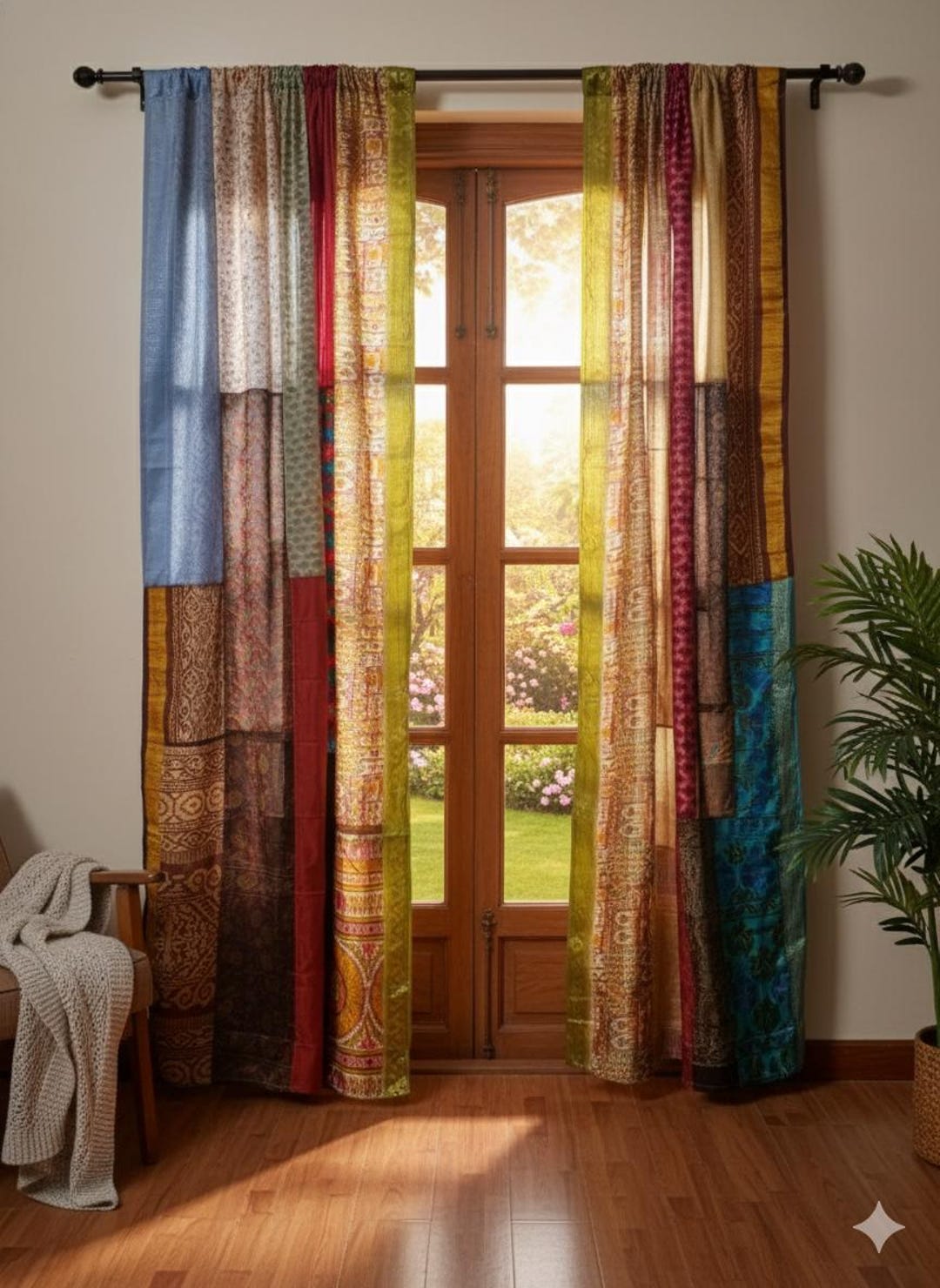 Handmade Silk Saree Curtains (set of 2) | Boho Patchwork Window Decor ...