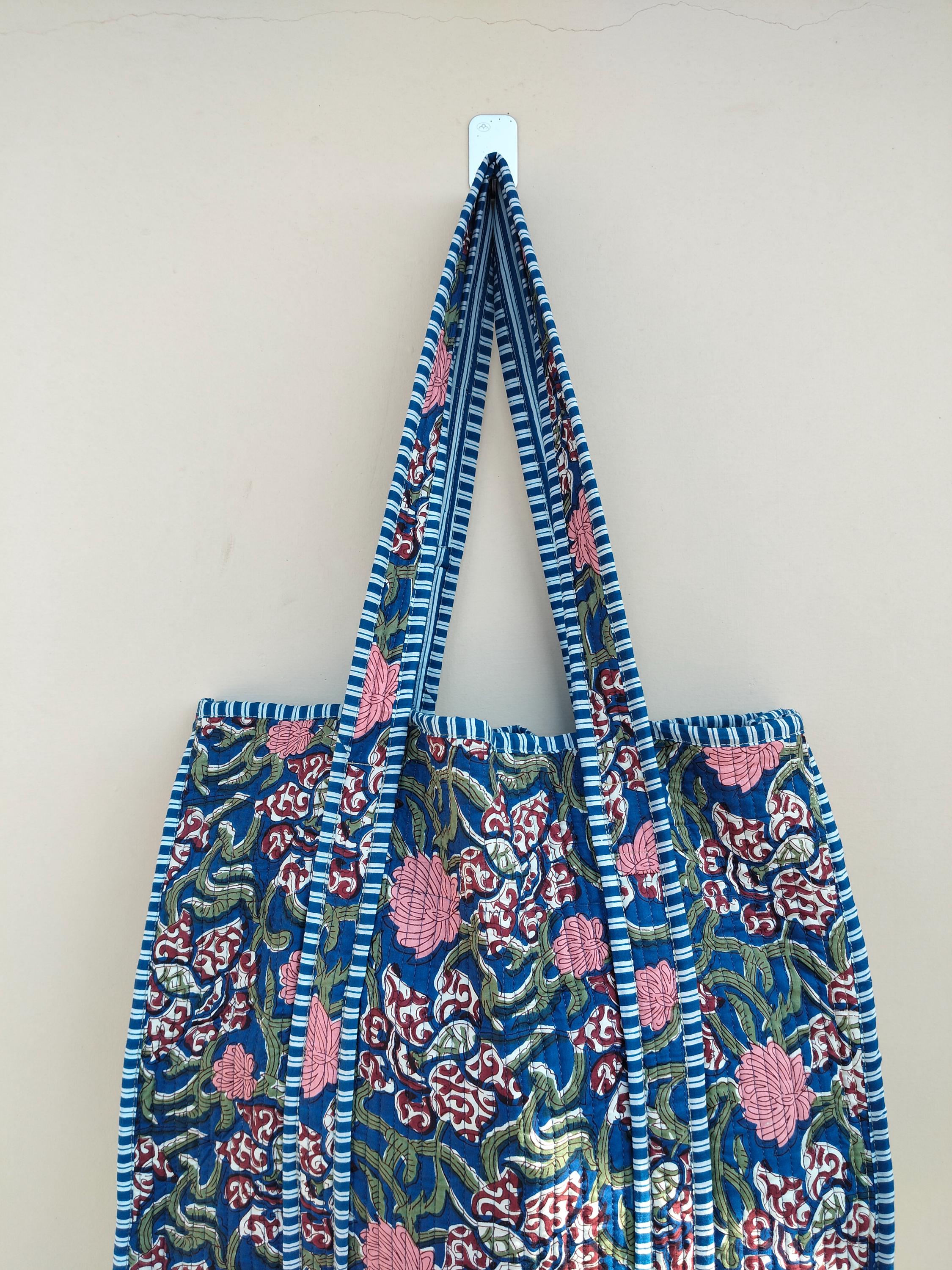 Handmade Block Print Cotton Tote Bag: Quilted Ethnic Market Bag - Etsy