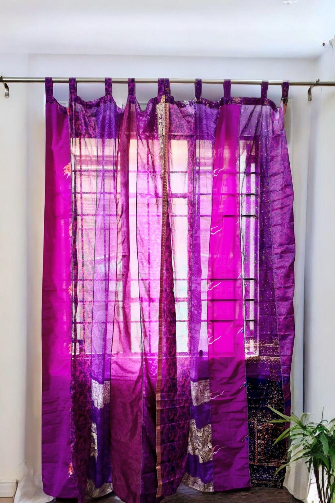 Handmade Silk Saree Curtain: Boho Patchwork Window Panel - Etsy