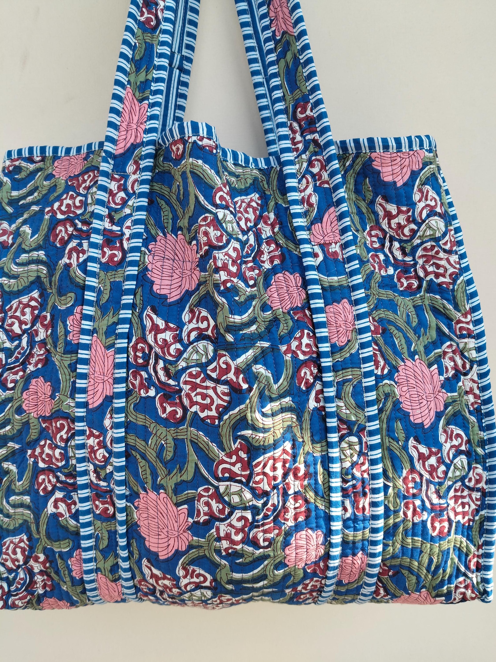 Handmade Block Print Cotton Tote Bag: Quilted Ethnic Market Bag - Etsy ...