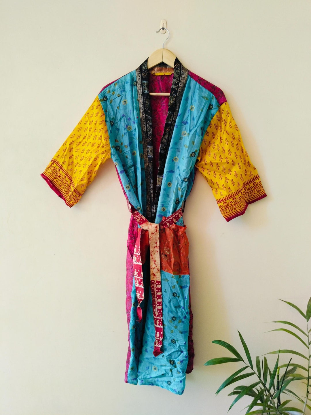 Patchwork Silk Kimono Robe: Hand-stitched Recycled Sari Gown - Etsy
