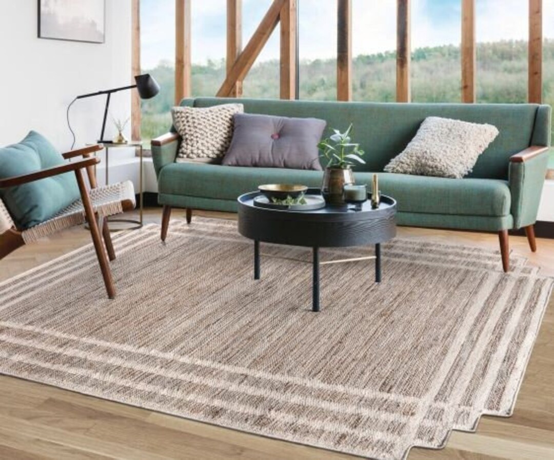 White Wool Natural Jute Hand Woven Rug Modern Wool Carpet Outdoor Area ...