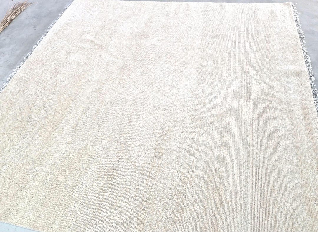 Ivory Wool Area Rug Hand-knotted 100% Wool Area Rug Luxury Living Room ...