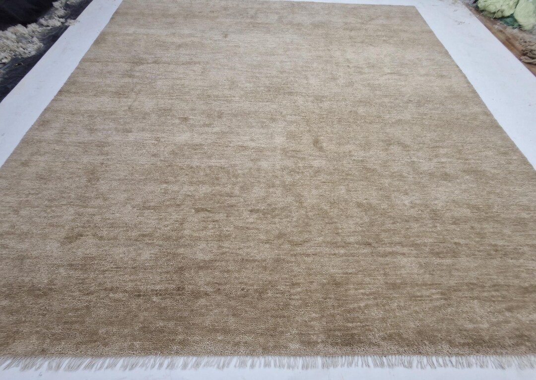 Hand-knotted 100% Wool Area Rug | Solid Wool Area Rug | Moss Grey Plain ...