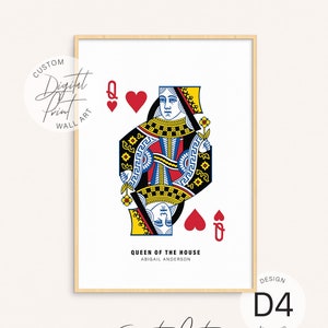 Personalized Queen of Hearts Poster Customizable Card Unique Wall Art ...