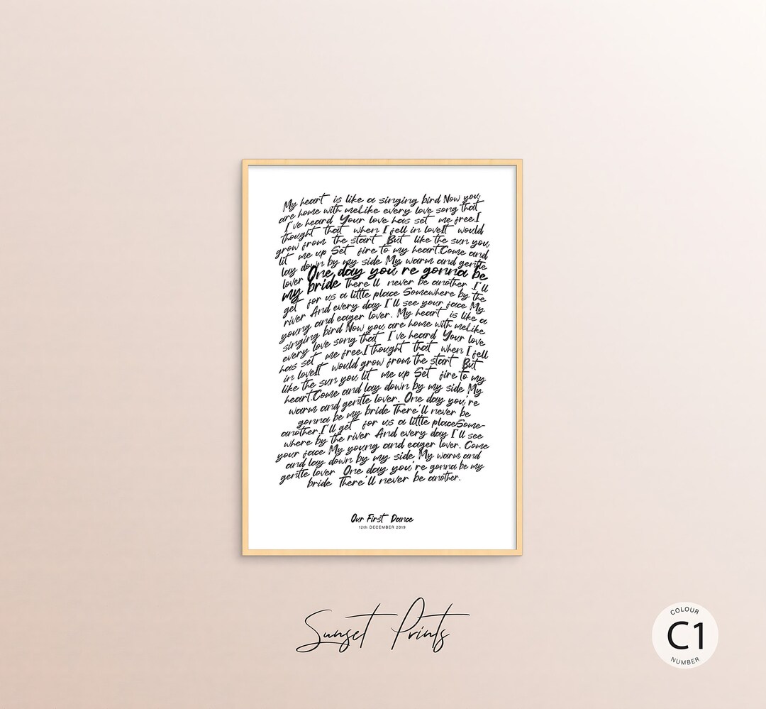 Handwritten Song Lyrics Personalized Poster Wall Art Wedding Song Text ...