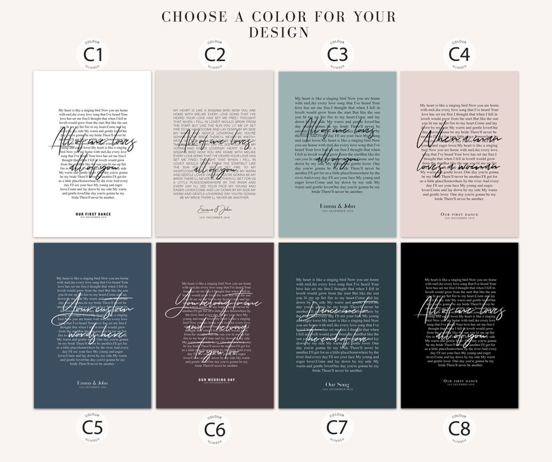 Personalized Song Lyrics Poster Wall Art Wedding Song - Etsy