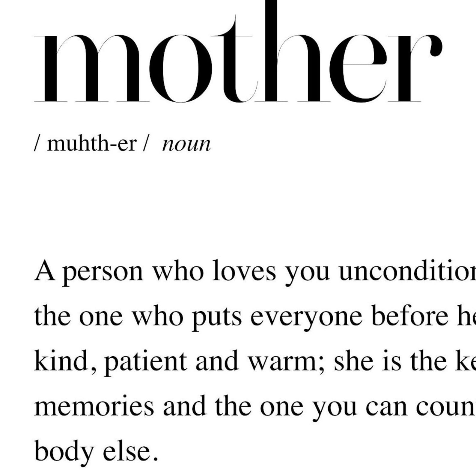 Mother Definition Quote Poster Gift for Mum Mother's Day - Etsy