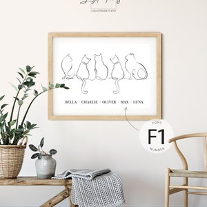 Cats Personalised Line Art Wall Decor , Cats Owner Gift, Cats Line Art ...