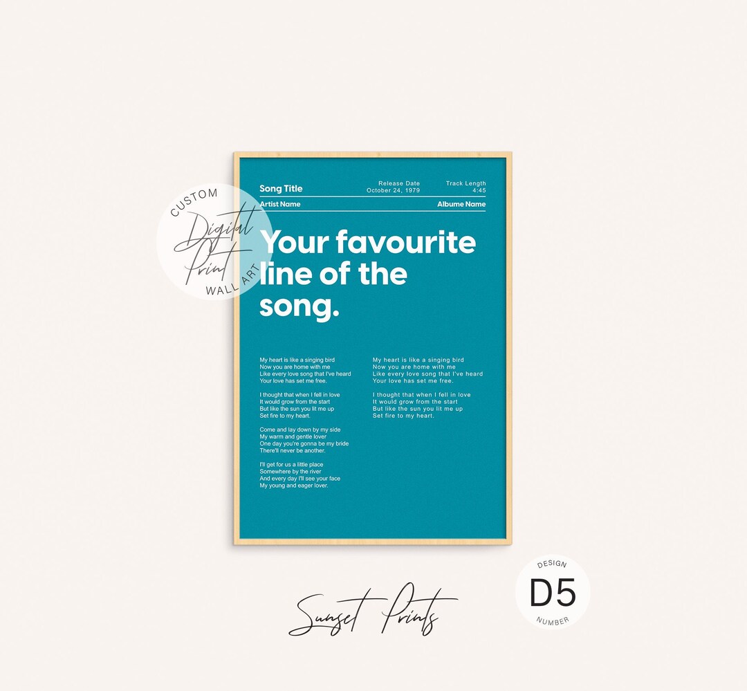 Custom Song Lyric Digital Print, Custom Melomane Wall Art, Album Wall ...