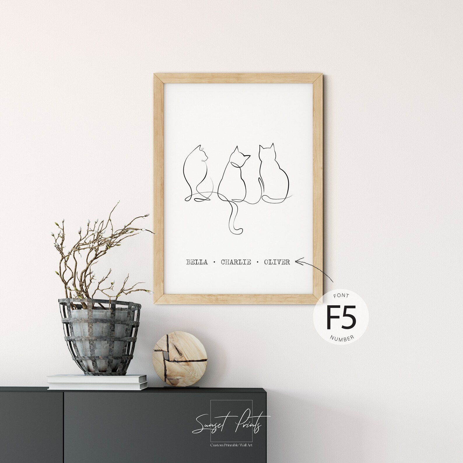 Cats Personalised Line Art Wall Decor , Cats Owner Gift, Cats Line Art ...