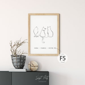Cats Personalised Line Art Wall Decor , Cats Owner Gift, Cats Line Art ...