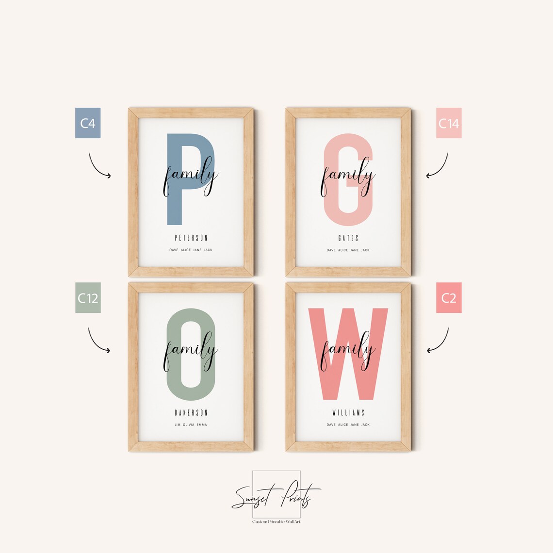 Custom Family Initial Digital Printable Wall Art, Family Name Home ...