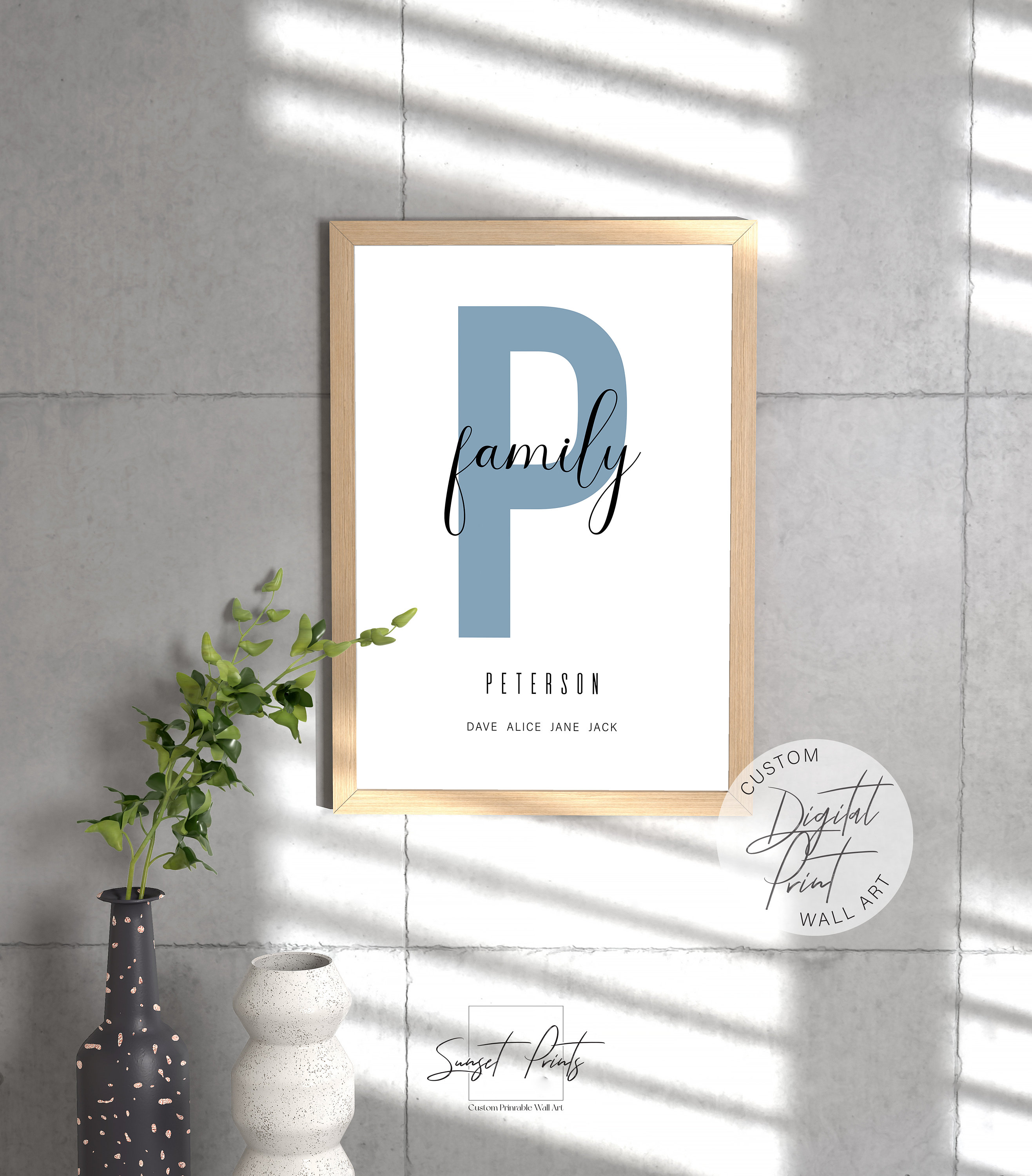 Custom Family Initial Digital Printable Wall Art, Family Name Home ...