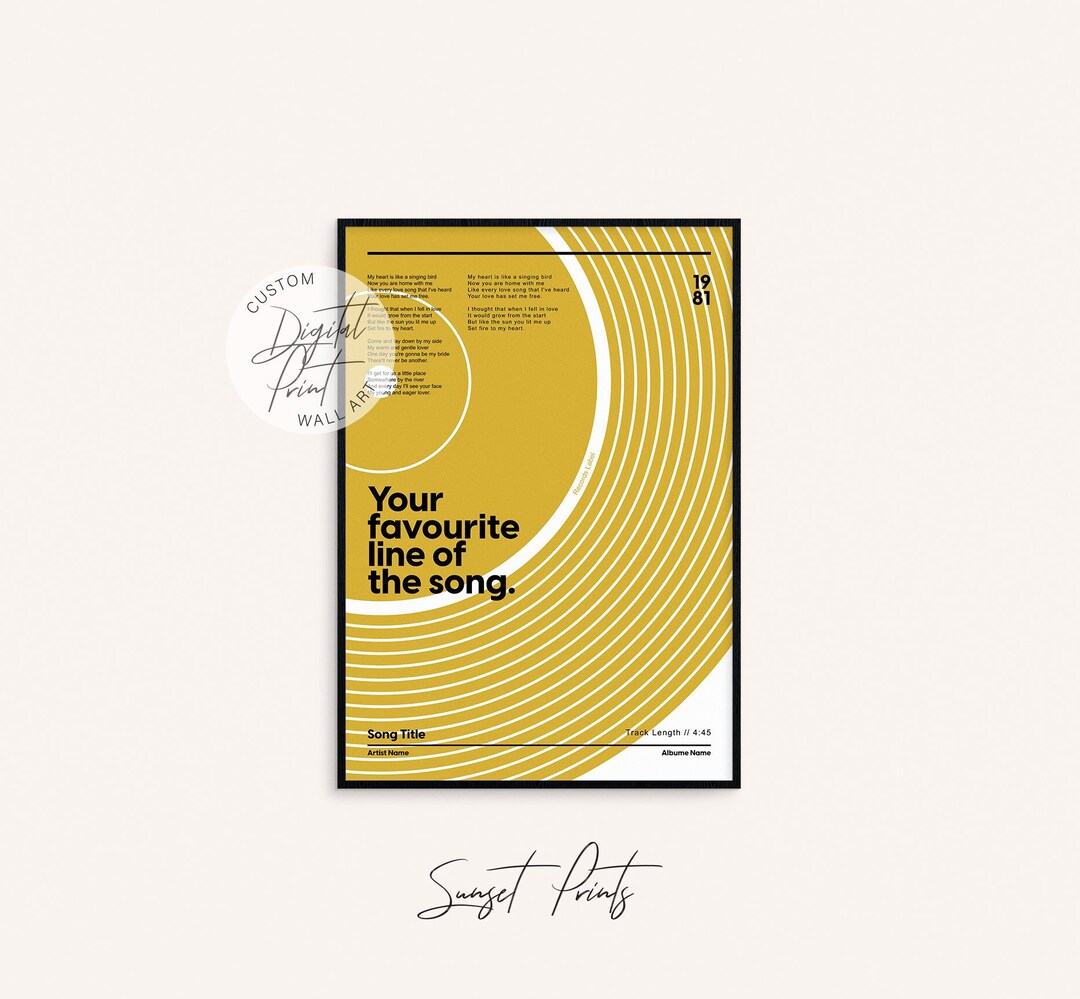 Vinyl Record Custom Song Lyrics Digital Wall Art, Favourite Song Poster ...