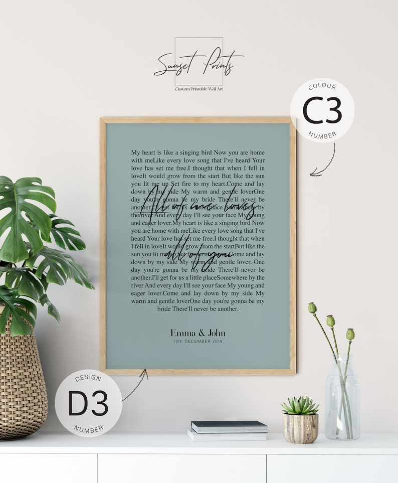 Personalized Song Lyrics Poster Wall Art Wedding Song - Etsy