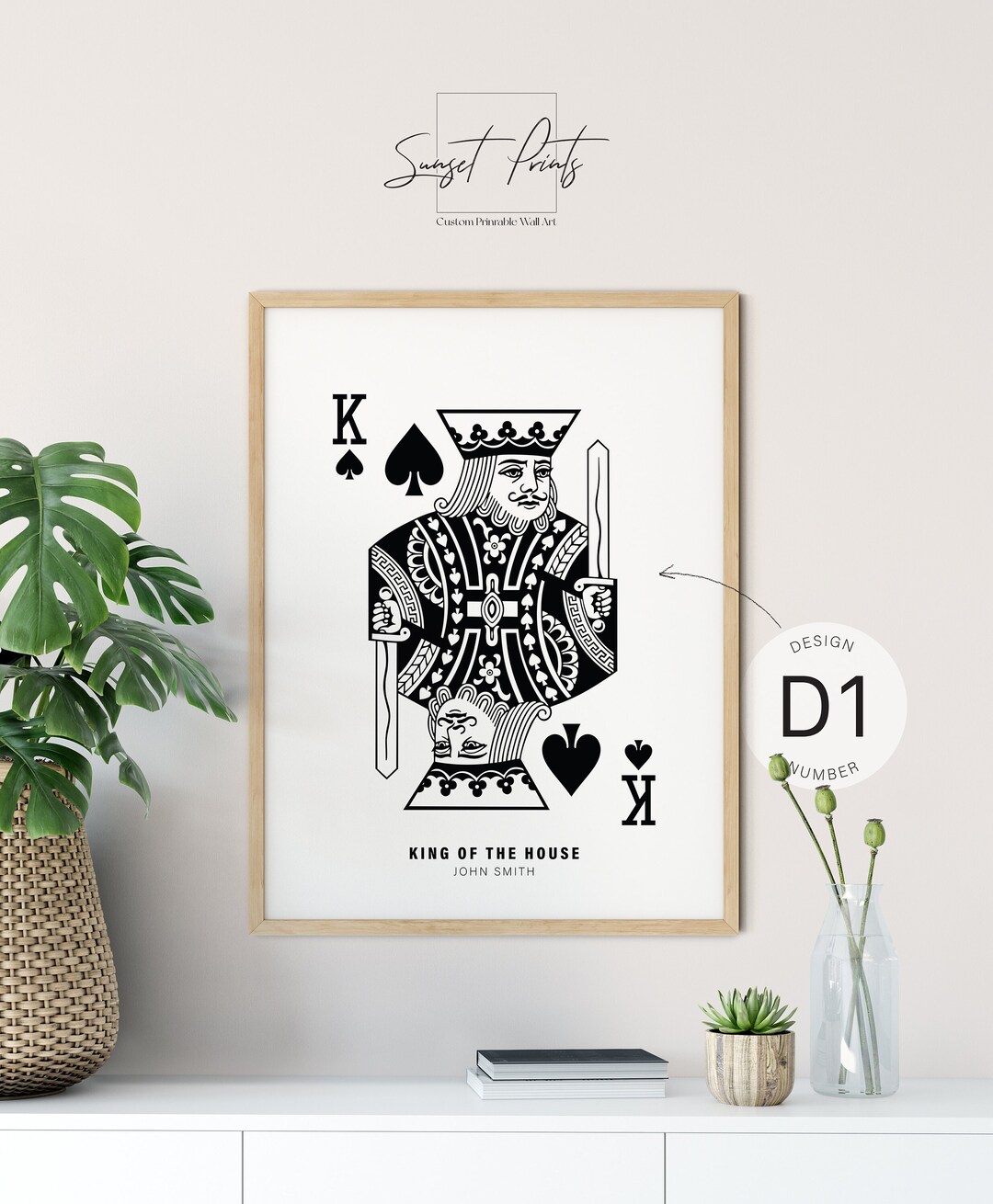 Personalised King of Spades Illustration Poster - Customizable Text ...