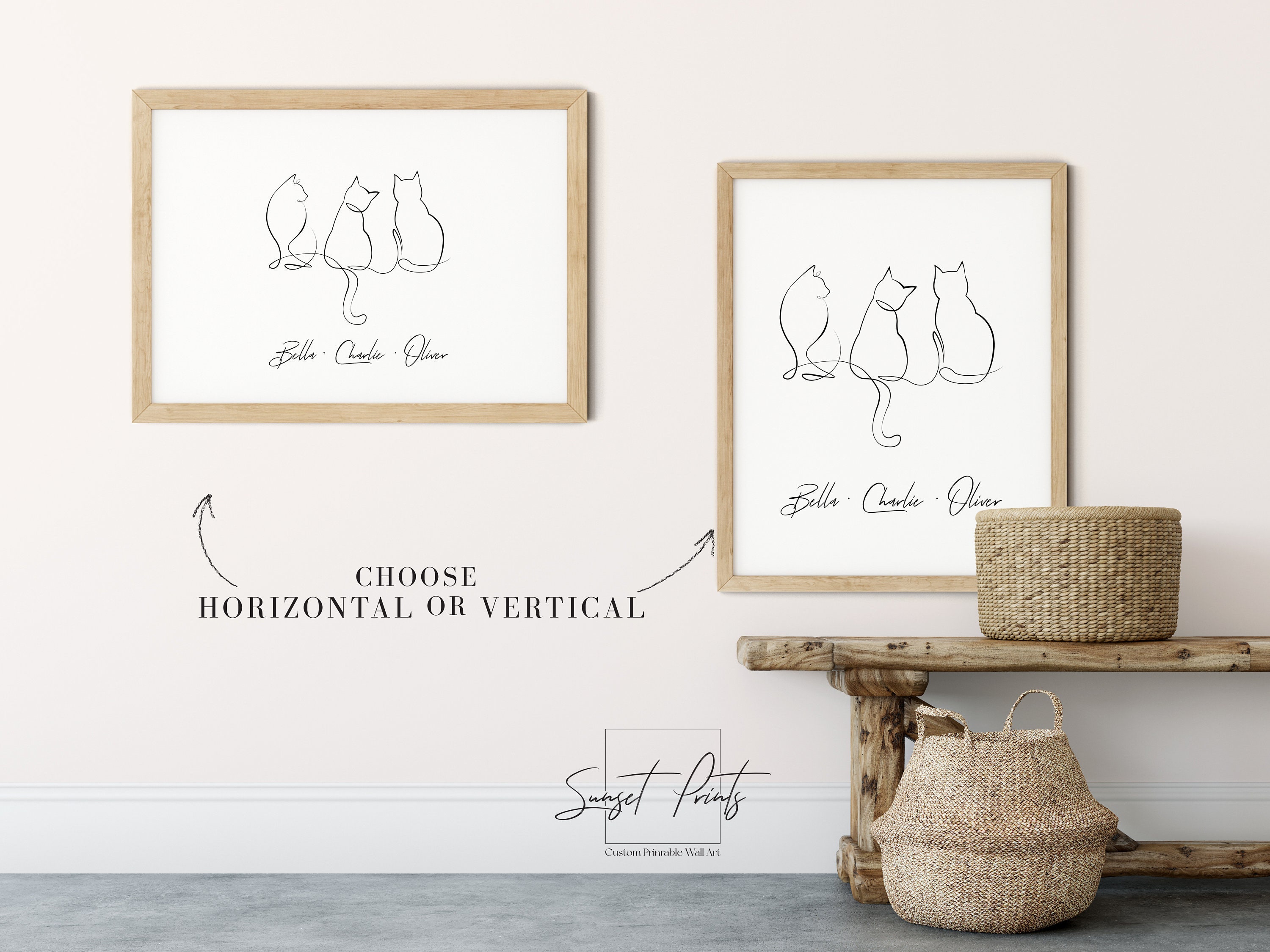 Cats Personalised Line Art Wall Decor , Cats Owner Gift, Cats Line Art ...