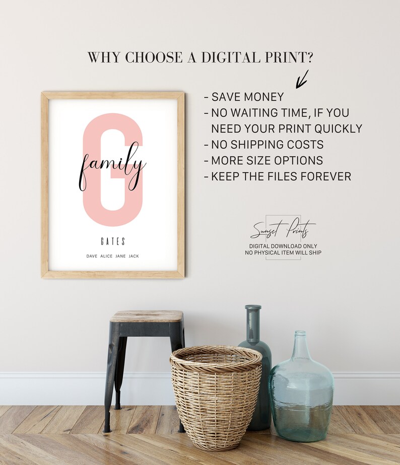 Custom Family Initial Digital Printable Wall Art, Family Name Home ...