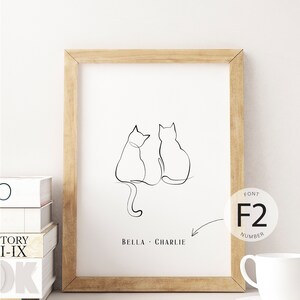 Cats Personalised Line Art Wall Decor , Cats Owner Gift, Cats Line Art ...