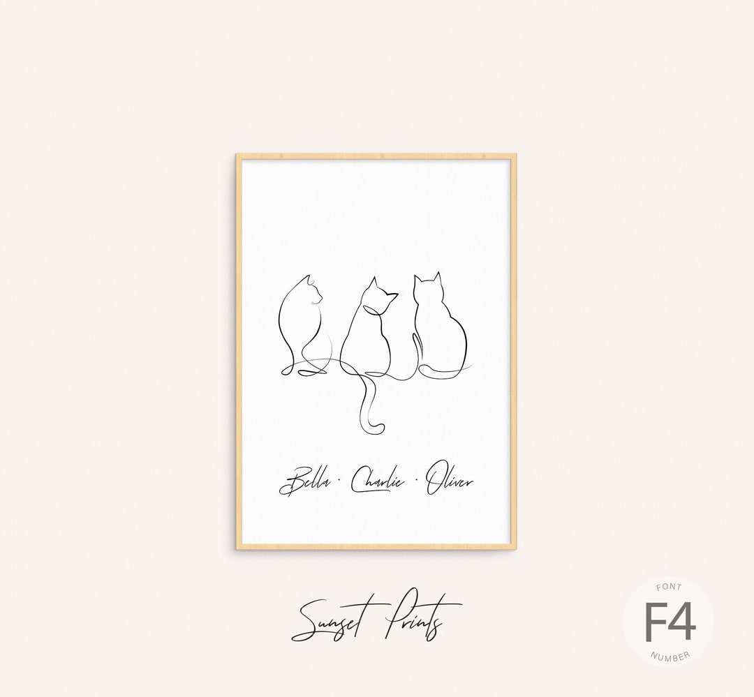 Cats Personalised Line Art Wall Decor , Cats Owner Gift, Cats Line Art ...