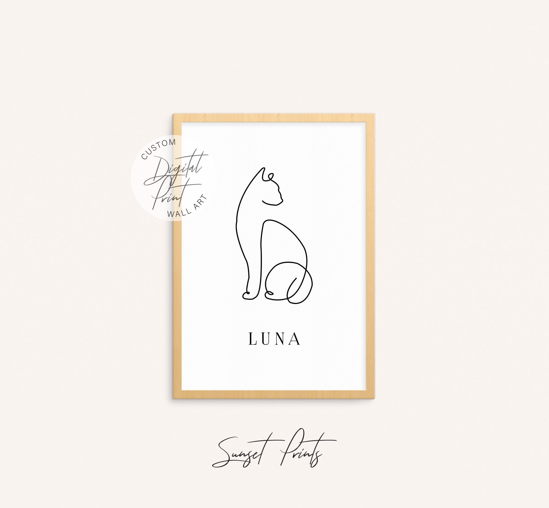 Cat Personalised Line Art Wall Decor Cat Owner Gift Cat - Etsy